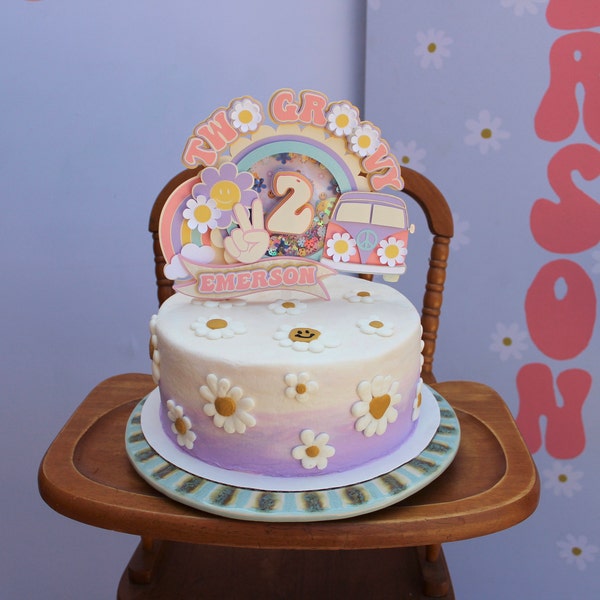 Two Groovy Cake Topper, Groovy Birthday Party, Two Groovy Cake, Two ...