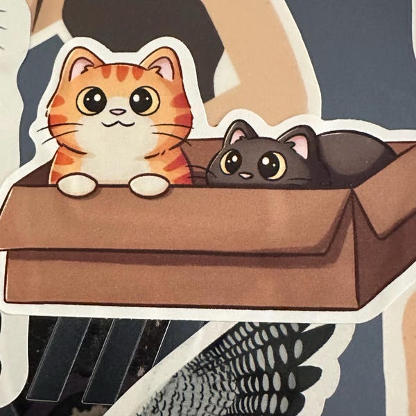 Cute Cats in Box - Black Cat Sticker - Orange Cat Sticker - Kawaii ...