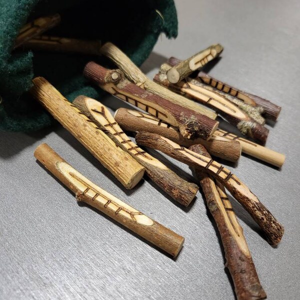 20 Celtic Tree Ogham Staves Made With Corresponding Woods With Bag and ...