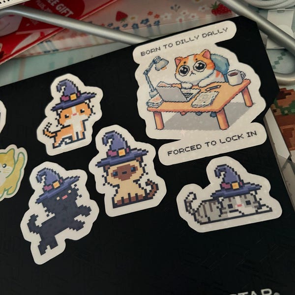 Bookish Kitty Vinyl Sticker Cute Pixel Art Cat Decal, Gifts for Readers ...