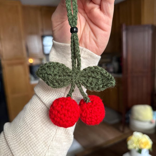 Cherry Car Charm Cherry Car Accessories Car Charm Crochet Cherry Charms ...