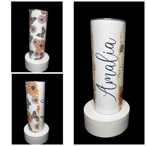 Boho Flowers 70s Add Your Own Text Name Monogram Sublimation Tumbler ...