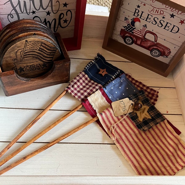 Primitive Americana Flags, Patriotic Flags, July 4th Tiered Tray Decor ...