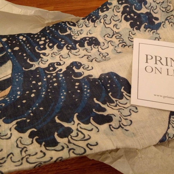 Women Scarf, Great Wave, Linen Scarf, Katsushika Hokusai, Linen Women ...