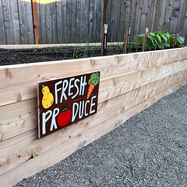 Fresh Produce Vegetable Garden Sign, Wood Garden Stake, Gardener Gift ...