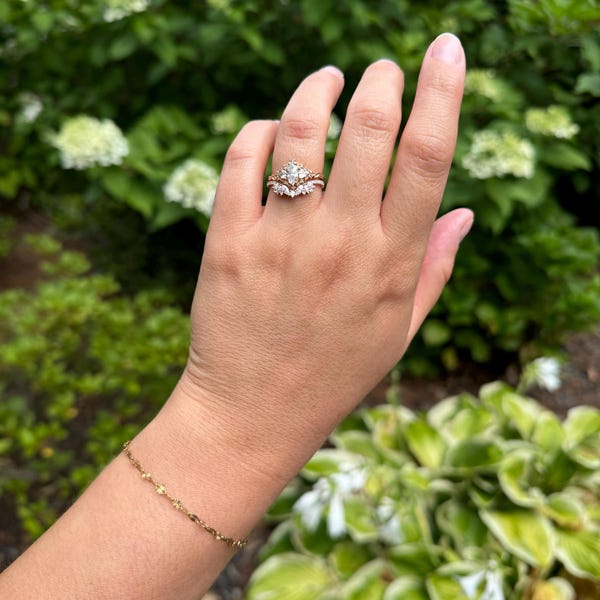 Vintage Oval Moissanite Engagement Ring Set Rose Gold Moissanite ...