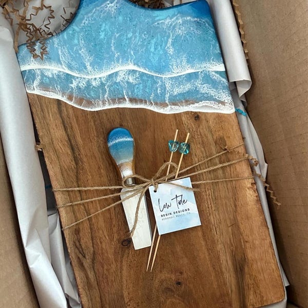 Heart Ocean Wave Cutting Board, Mother's Day Gift, Beach Resin Art ...