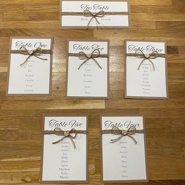 Personalised Wedding Table Plan Cards | Rustic Heart Design | Wedding ...