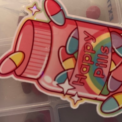 Rainbow Pink Happy Pills Sticker Kawaii Stationary Laptop Sticker Cute ...