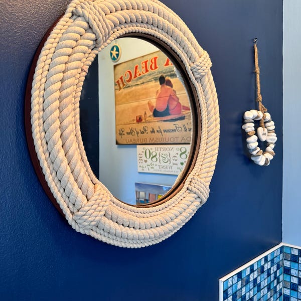 Soft Touch Rope Durable Hanging Mirror Round Nautical Decor Decorative ...