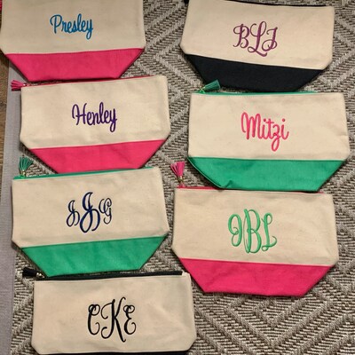 Monogrammed Colorblock Canvas Cosmetic Bag Monogrammed Makeup Bag ...