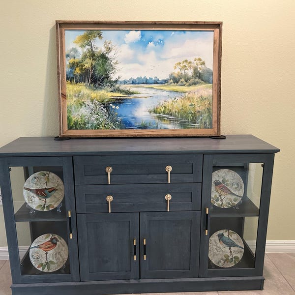 Mountain Lake Watercolor Painting Nature Square Print Green Blue Wall ...