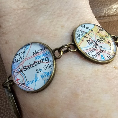 Custom Vintage Map Bracelet. You Select Six Locations. Anywhere in the ...
