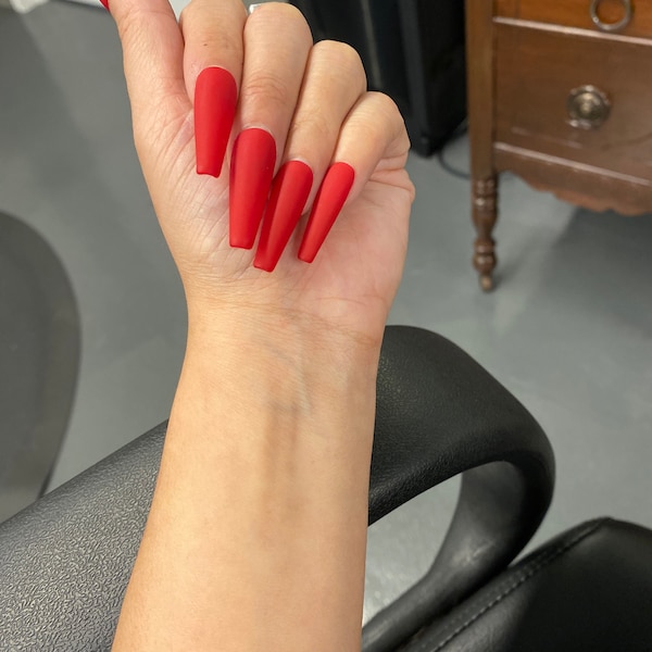 Matte Red Ballerina Long Press on Faux Nails - Etsy