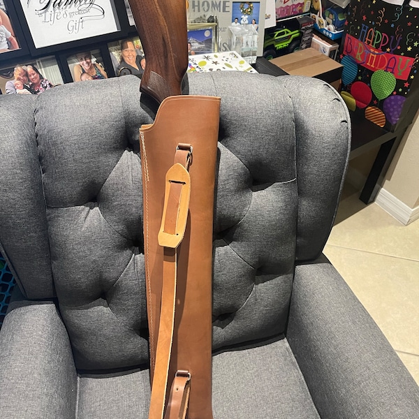 Tanned Leather Scabbard Case W Shoulder Carry Strap Fits Coach Shotgun ...