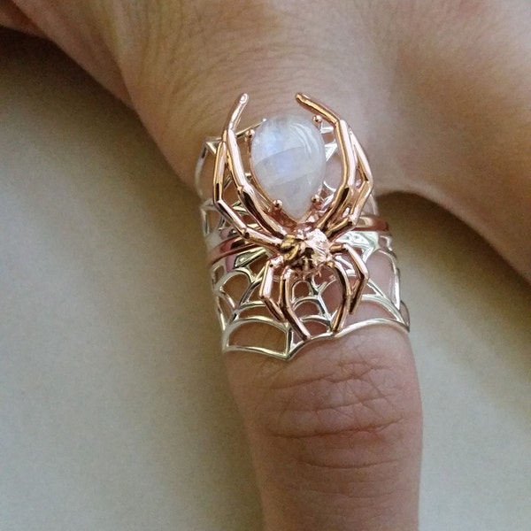 Spider Gemstone Ring - Garnet, Moonstone, Onyx, Stacking Rings, Spider ...