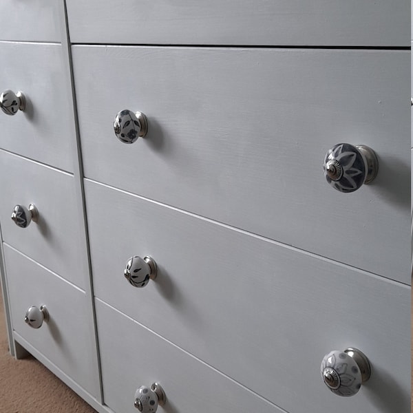 GREY Ceramic Knobs, Handpainted Vintage Wardrobe Handle Drawer Knob ...