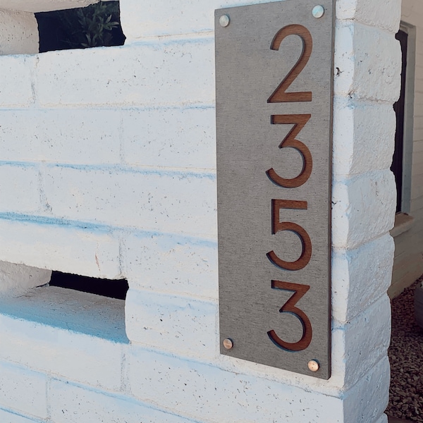 Modern House Numbers - Concrete With Orange Yellow Acrylic - Vertical ...