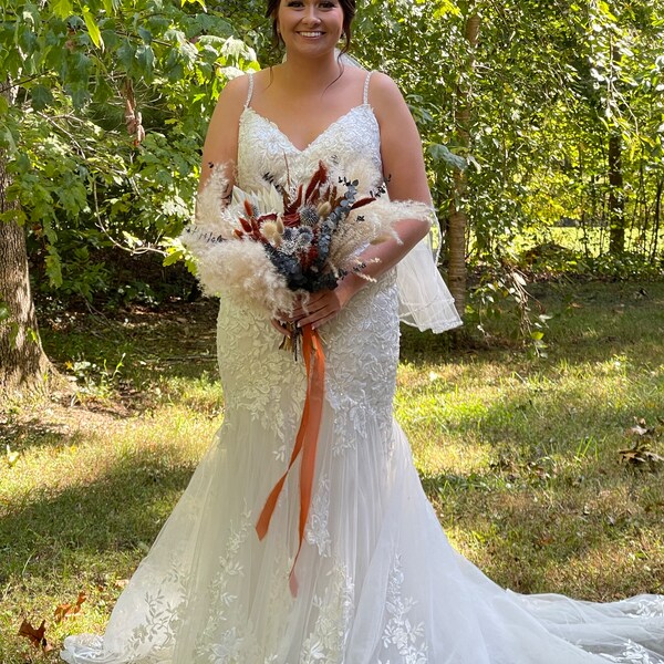 Rust and Dusty Blue Bouquet/ Bride and Bridesmaids/ Dried Flower ...