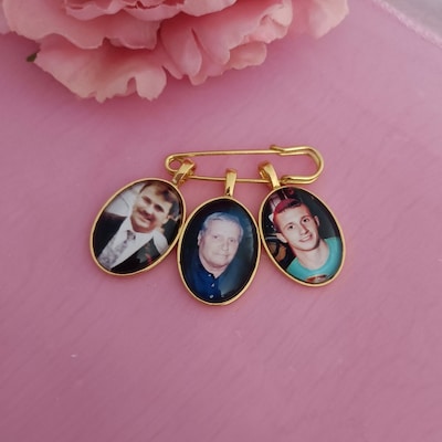 A Beautiful Gold Coloured Bride or Groom Memory Photo Lapel Pin or ...