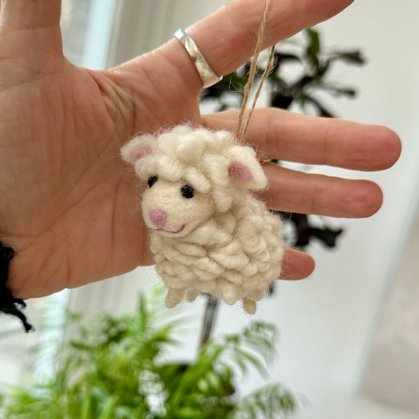 Felt Mini Sheep Ornament With a Hemp String Loop, Easter Basket Stuffer ...