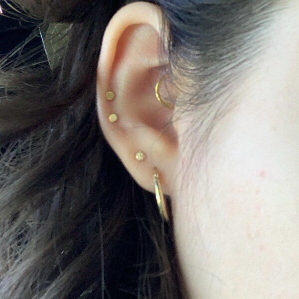 14K Solid Gold THREADLESS Push Pin Bezel CZ Flat Back 16G/18G/20G ...