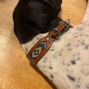 Leather Dog Collar With Red, Yellow, and Blue Beaded Design - Etsy