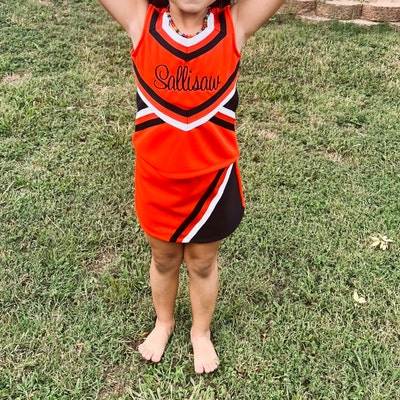 Orange & Black Cheer Uniform, Customized Cheerleading Uniform, Girls ...