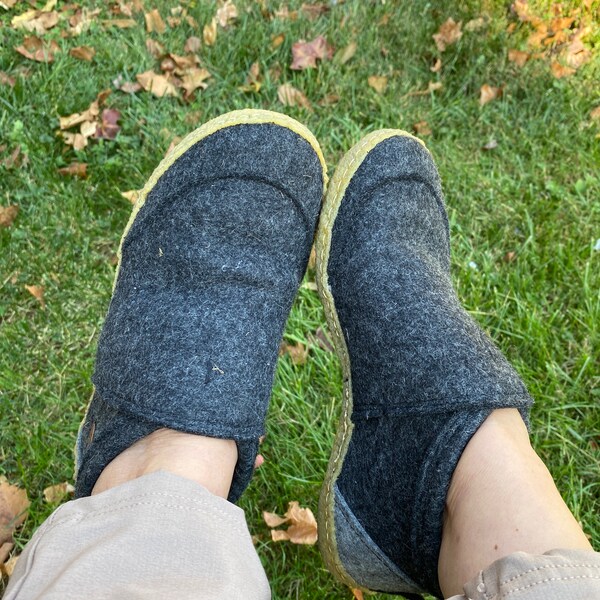 Woolfit Footprint With Leather Sole | Handfelted Wool Slippers With ...
