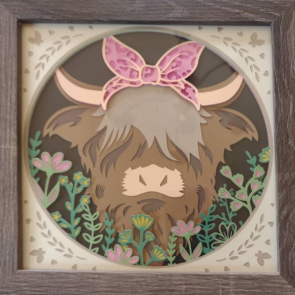 3D Highland Cow Shadow Box, Farm Shadow Box SVG, Layered Papercut ...