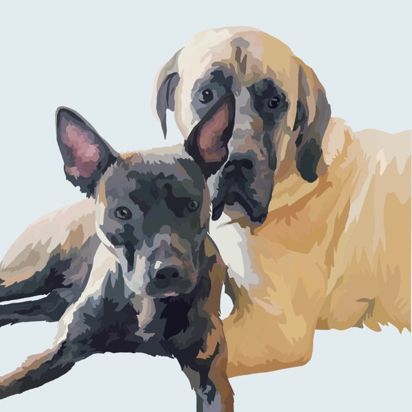 Custom DIGITAL Cartoon Pet Portrait, Personalized Animal Drawing ...