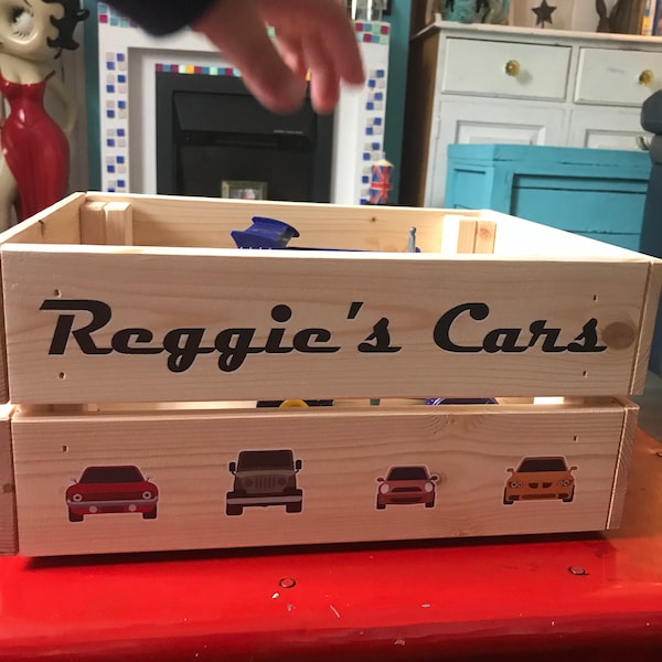 Personalised Wooden Cars Vehicles Storage Box for Kids BOY GIRL Crate ...