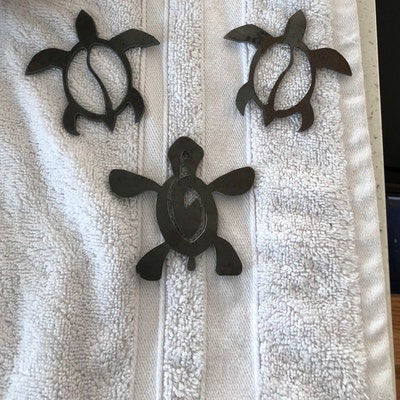 Pair of Custom Small Rustic Recycled Steel Turtles Hawaiian Turtle Sea ...