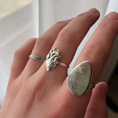 Anatomical Heart Ring, Sterling Silver Heart, Realistic Heart, Human ...