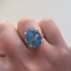 GENUINE Australian Opal Ring,mosaic Opal Ring,sterling Silver,opal Jewelry,birthstone,gift for ...