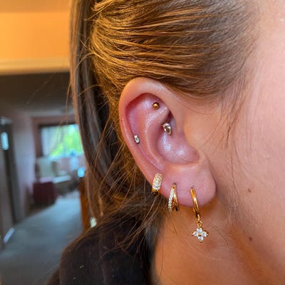 Emerald Charm Flat Back Earring Set Set of 3 Cartilage Earrings Helix ...