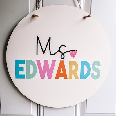 Colorful Circle Teacher Name Sign Heart Round Sign - Etsy