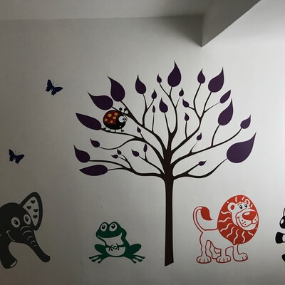 Jungle Animals & Tree Wall Decal Sticker. Any Combination of Colours ...