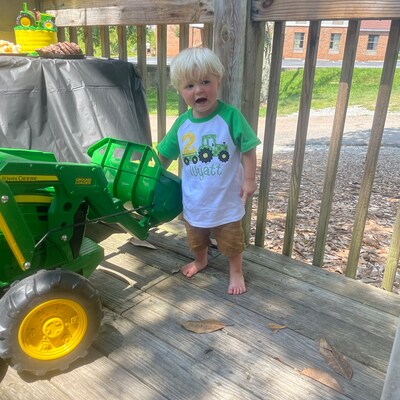 Monogram Tractor Birthday Raglan Tee, Farm Birthday Shirt, Tractor ...