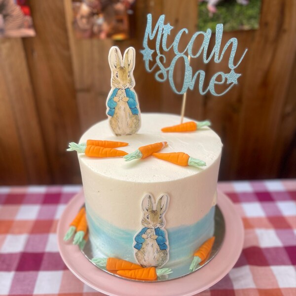 Peter Rabbit Topper & Glitter Name Topper | Twin Set Cake Topper ...