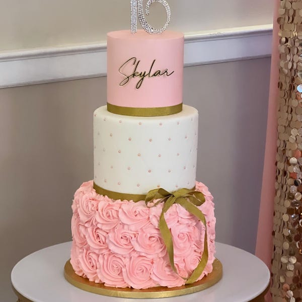 Cake Charm | Acrylic Cake Accessory | Wedding Name | Gold Name Plate ...
