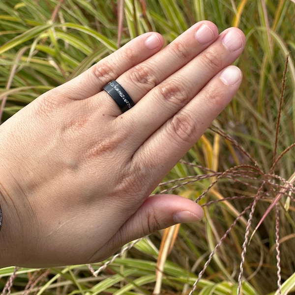 8mm Black Meteorite Brushed Wedding Ring, Black Obsidian Sandblasted ...