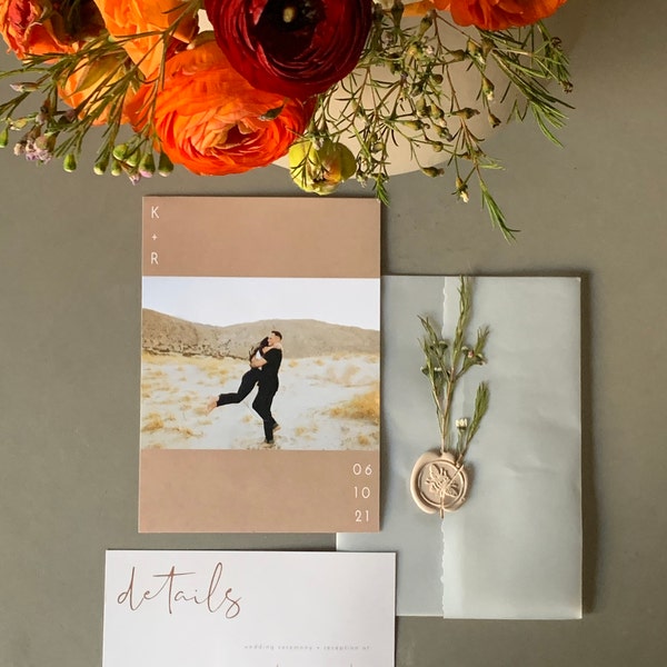 Beige Modern Wedding Invitation Suite Template, Minimalist Desert ...