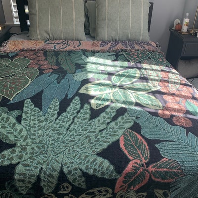 Botanical Throw Blanket, Botanical Tapestry, Plants Blanket, Leaves ...