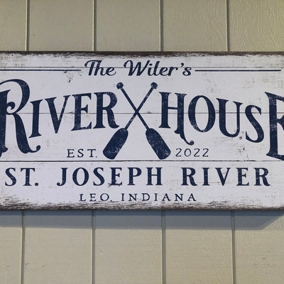 Custom River House Sign Modern Farmhouse Wall Decor Family Name Sign ...