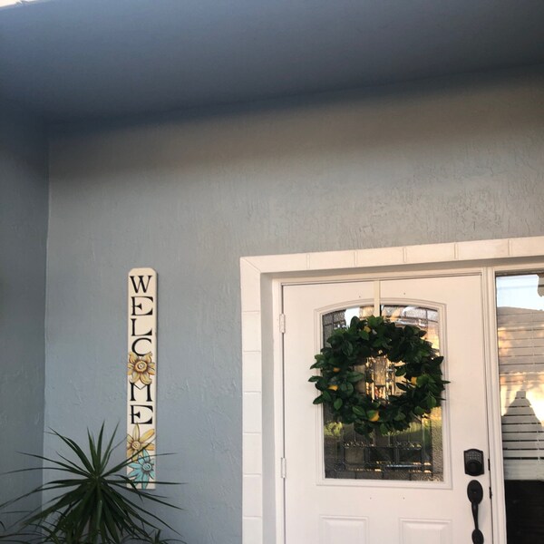 WELCOME SIGN, Spring Wood Welcome Sign, Summer Vertical Front Door ...
