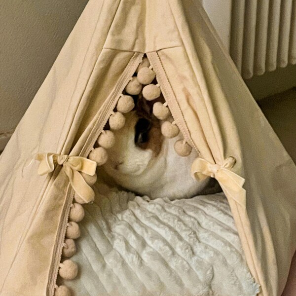 Rabbit Teepee With Two Openings in Light Brown Cotton Canvas - Guinea ...