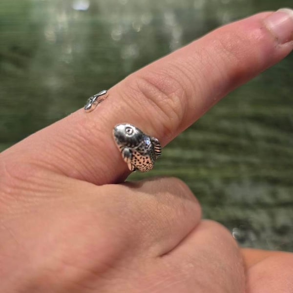 Adjustable Ring Retro 925 Sterling Silver Ring Fish Ring Animal Lover ...