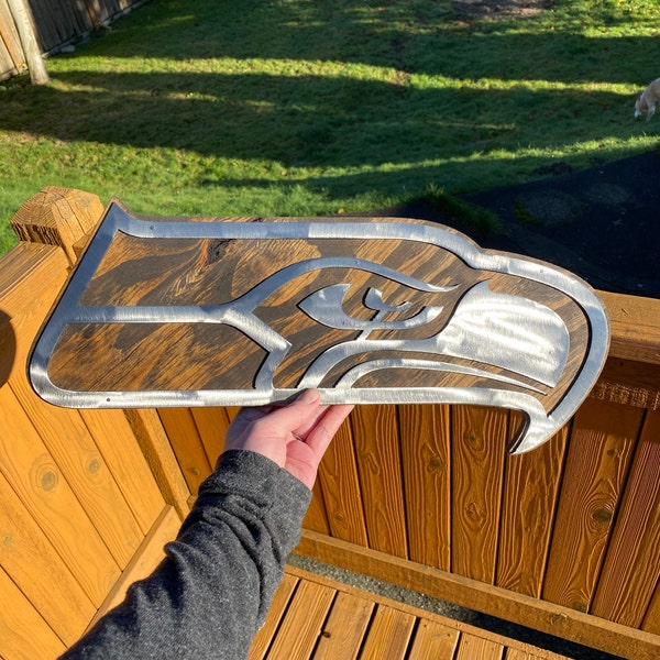 Seattle Seahawks Tribute | Metal Art on Wood | Rustic Wall Decor ...