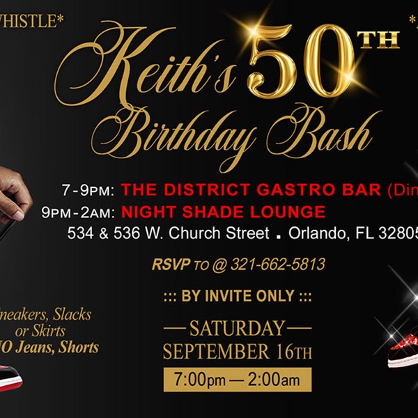 Hennessy and Sneakers Black Gold 40th Birthday Party Invitation, Any ...